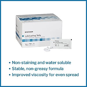 McKesson Lubricating Jelly - Water Based Non-Sticky, Non-Greasy Lubricant Gel - Sterile, Water Soluble, Medical Grade - Individual Packets, 5 g, 144 Count, 1 Pack