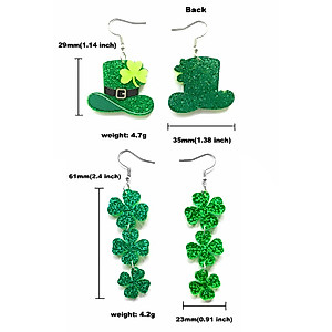 2 Pairs St. Patrick's Day Earrings for Women, Easter Day Earrings Irish Shamrock Acrylic Dangle Earrings Green Hat Clover Beer Horseshoe Bunny Drop Earrings