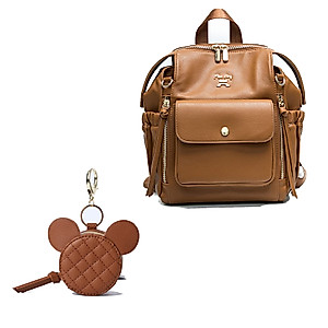 miss fong Leather Mini Diaper Bag Backpack, Small Mini Backpack Purse with Pacifier Holder Case