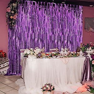 Crosize 3 Pack 3.3 x 9.9 ft Purple Foil Fringe Backdrop Curtain, Streamer Backdrop Curtains, Streamers Birthday Party Decorations, Tinsel Curtain for Parties, Galentines Decor