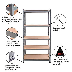 Tangkula 72" Storage Shelves, Heavy Duty Steel Frame 5-Tier Garage Shelf, Metal Multi-Use Storage Shelving Unit for Home/Office/Dormitory/Garage