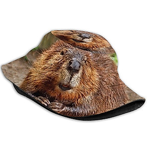 Cute Funny Beaver Unisex Bucket Hat Summer Travel Beach Sun Hats Outdoor Cap