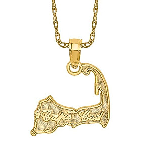 IceCarats 14K Yellow Gold Cape Cod Map Necklace Charm Pendant Only