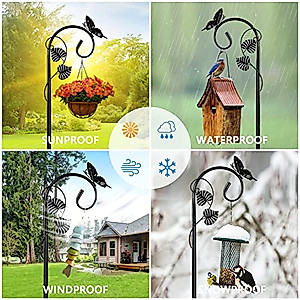 Art Elf Shepherds Hooks for Outdoor Bird Feeder Pole Hanger 67 Inches Plant Hooks with 5 Prongs Base Stainless Metal Adjustable Garden Hanging Holder for Lanterns Weddings Decor Butterfly 2-Pack Black