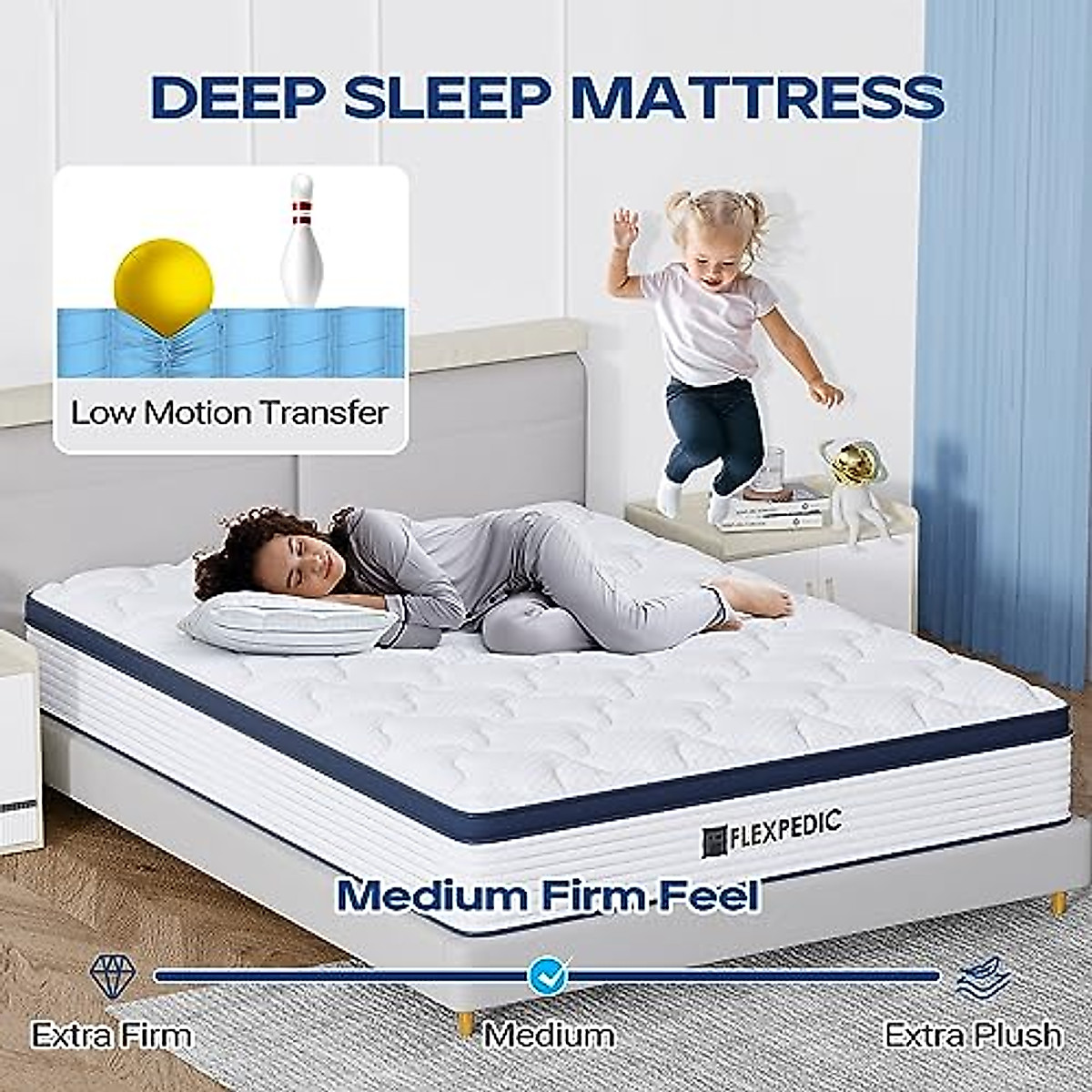 FLEXPEDIC 10" King Mattress, Memory Foam Hybrid Mattress with Space Cotton for Tight Sleep, Medium-Firm Cooling Mattress with Stronger Support, Motion Isolation &Pressure Relief