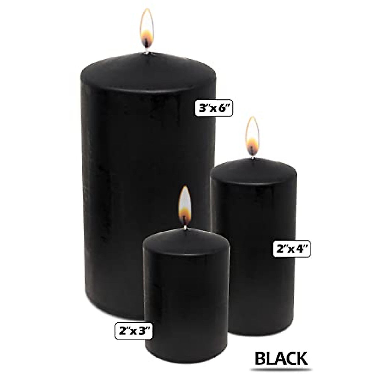 Hyoola Black Pillar Candles 2x4 Inch - 4 Pack Unscented Pillar Candles - European Made