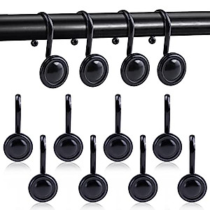 Black Shower Curtain Hooks Rust Proof, Metal Shower Hook Round, Vintage Shower Curtain Rings, Senior Decorative Bathroom Curtain Liner Window Rods Hook, Set of 12