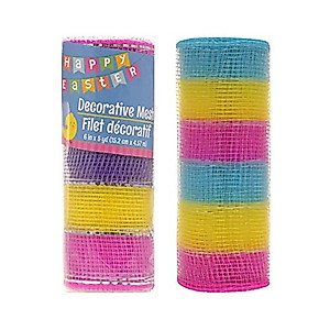 Easter Decorative Mesh (3 Pack) Mutli Colored (Yellow, Pink, Purple, Blue,Silver)