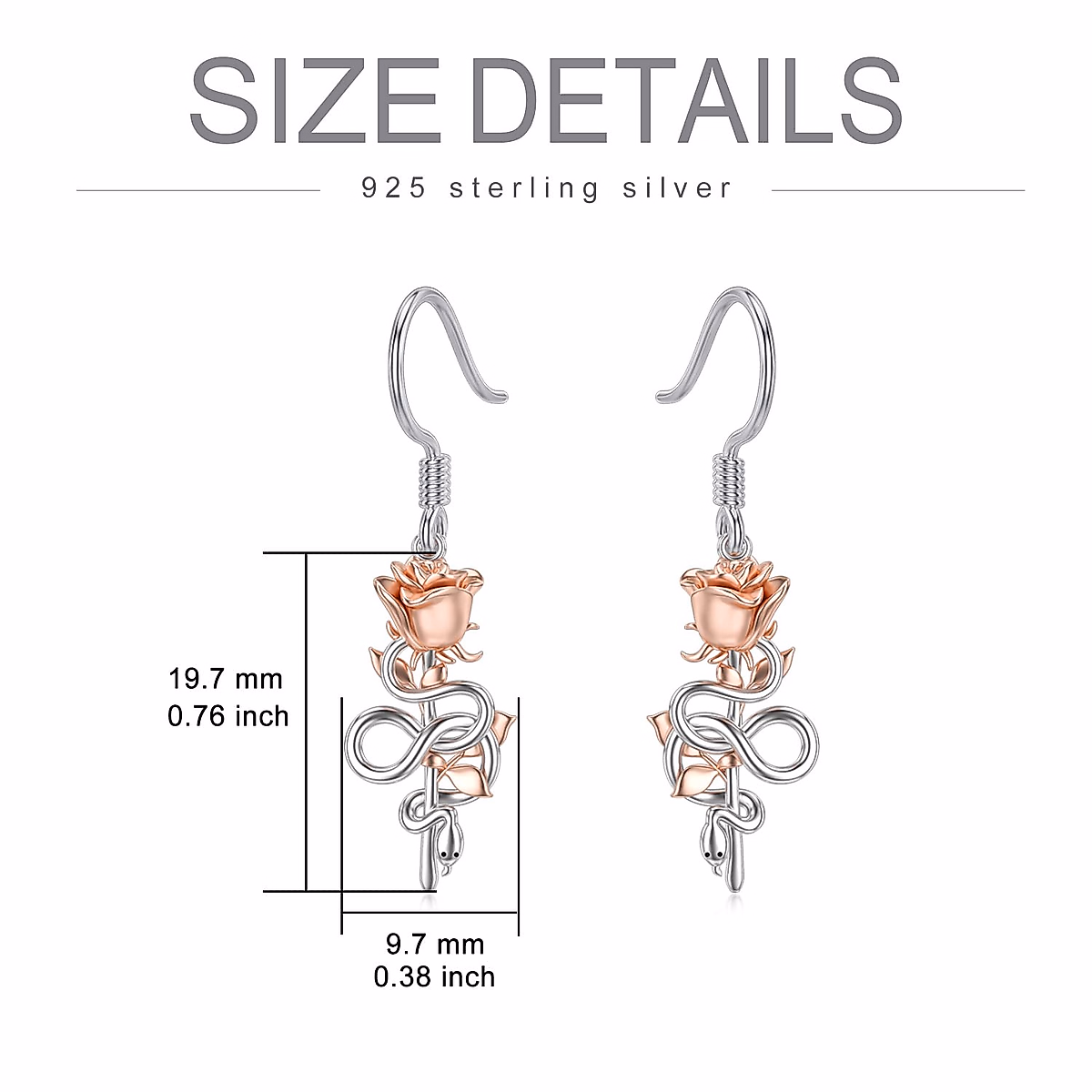 Rose Flower Earrings Sterling Silver Snake Rose Flower Dangle Drop Earrings Snake Jewelry Gifts for Women