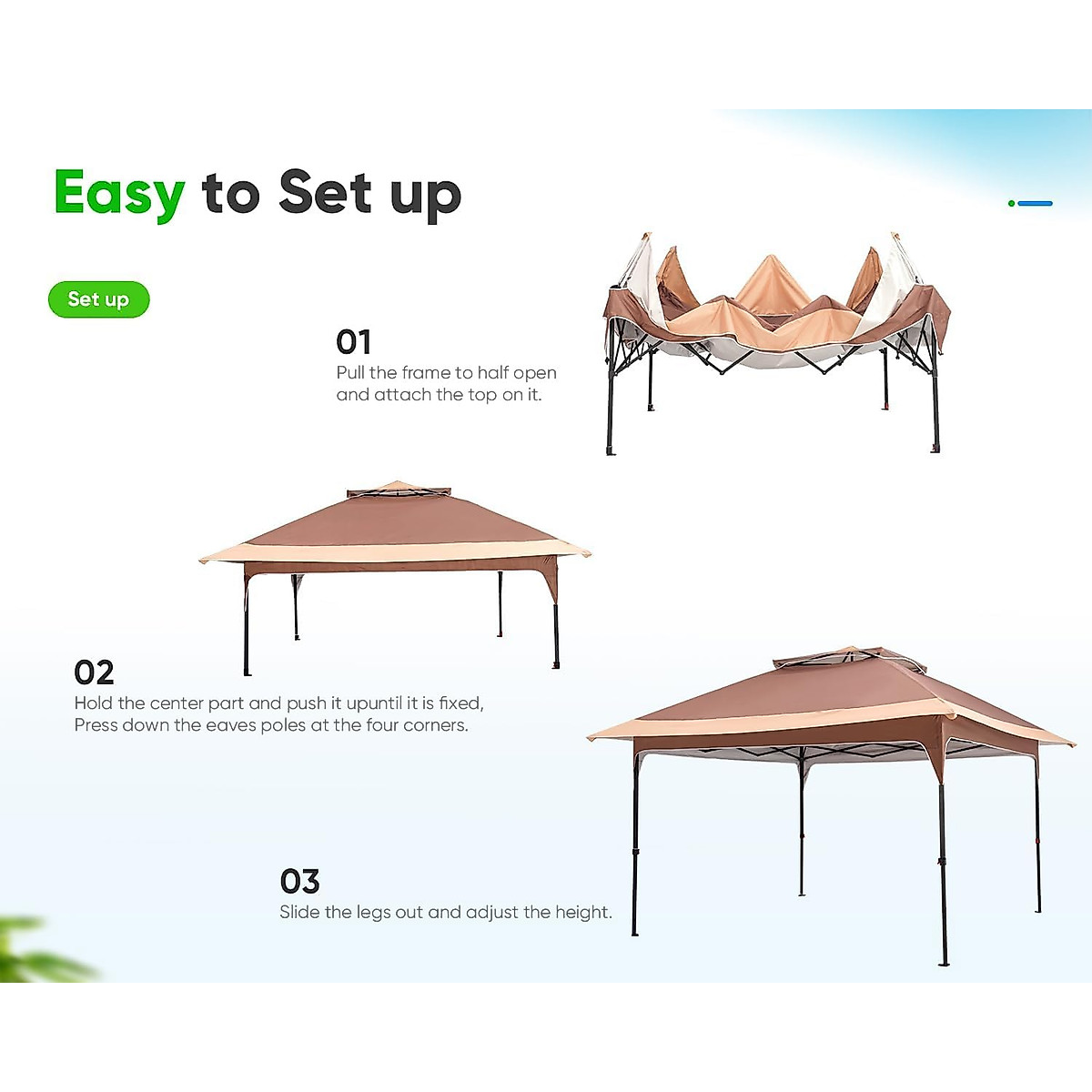 Quictent Pop up Gazebo Canopy 12 x 12, One Person Set up Portable Instant Folding Shelter, Outdoor Canopy Tent with Extra Shade for Backyard, Patio, Party - Tan&Brown