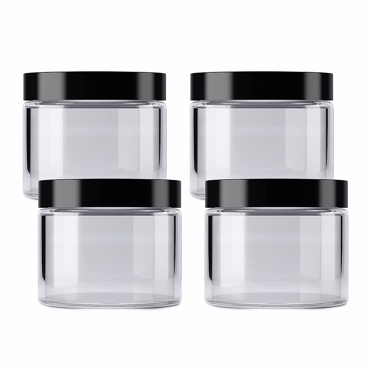 Mountain West Company (4 Pack) Clear Jar with Smooth Black Lid, Round, Storage, 16 fl oz Capacity