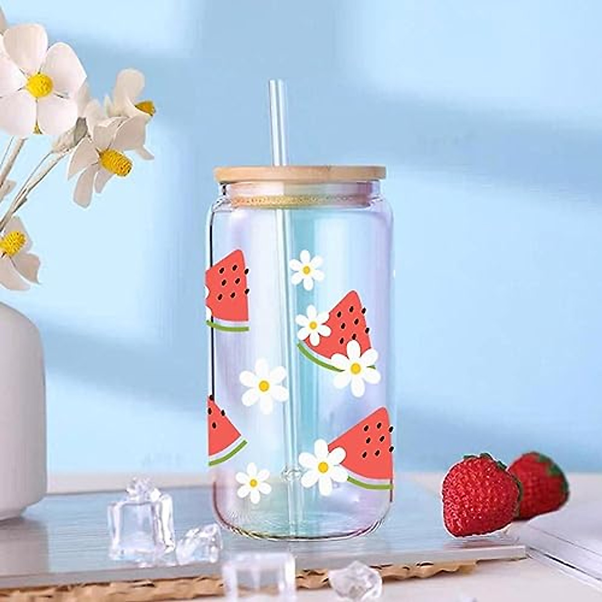 5 Sheets Fruits Theme Rub on Transfer Stickers UV DTF Cup Wrap Transfer Stickers for Glass Cups Waterproof Clear Film Transfer Paper Decal for Crafts Furniture