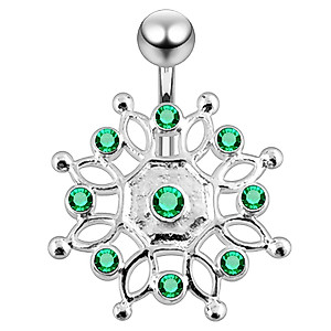 Dark Green Gemstone Fancy Crown Shape 925 Sterling Silver with Stainless Steel Belly Button Navel Rings