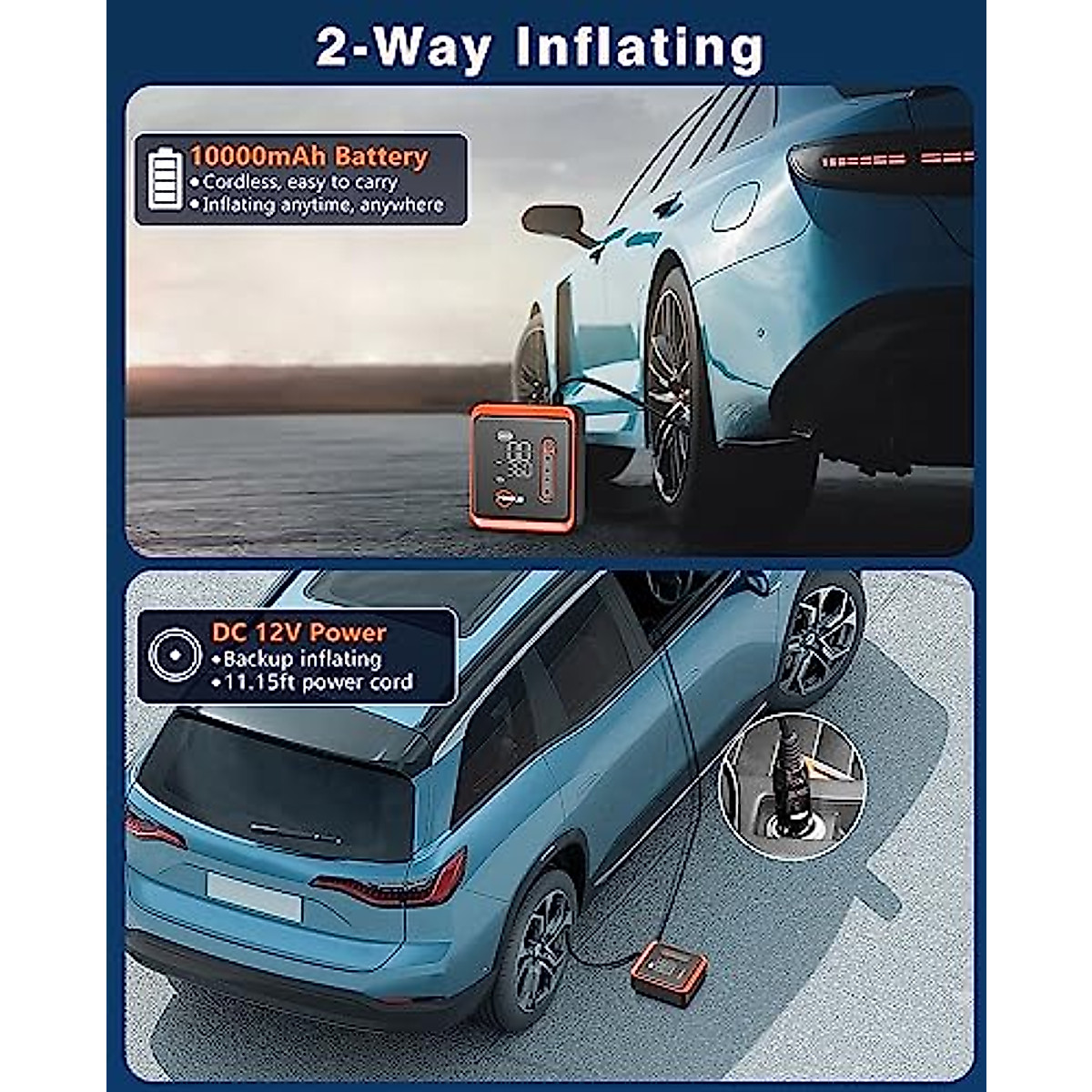 Tire Inflator Portable Air Compressor - KEEPUP 150 PSI Cordless Air Pump with 10000mAh Rechargeable Battery for Car Tires Ebike Motorcycles Bicycles Balls