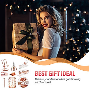 Rose Gold Office Supplies and Accessories, Acrylic Stapler, Staple Remover, Tape Dispenser, Pen Holder, Phone Holder, Scissors, Paper Clips, Binder Clips, 2 Pen and 1000 pcs Staples