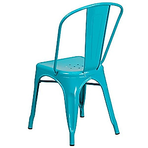 EMMA + OLIVER Commercial Grade Teal-Blue Metal Indoor-Outdoor Stackable Chair