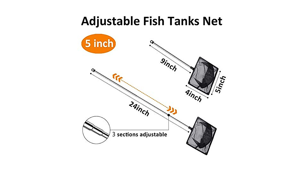 Grepol-V Extendable Aquarium Fish Net - 5" Mesh, Durable