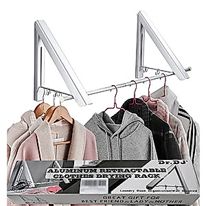 Dr.DJ Retractable Clothes Rack-Laundry Room Drying Rack Wall Mounted Clothes Hanger Foldable, Wall Mount, Folding Clohes Wall Hanger Home Storage Organizer, Aluminium, 2 Racks with Rod (Silver)