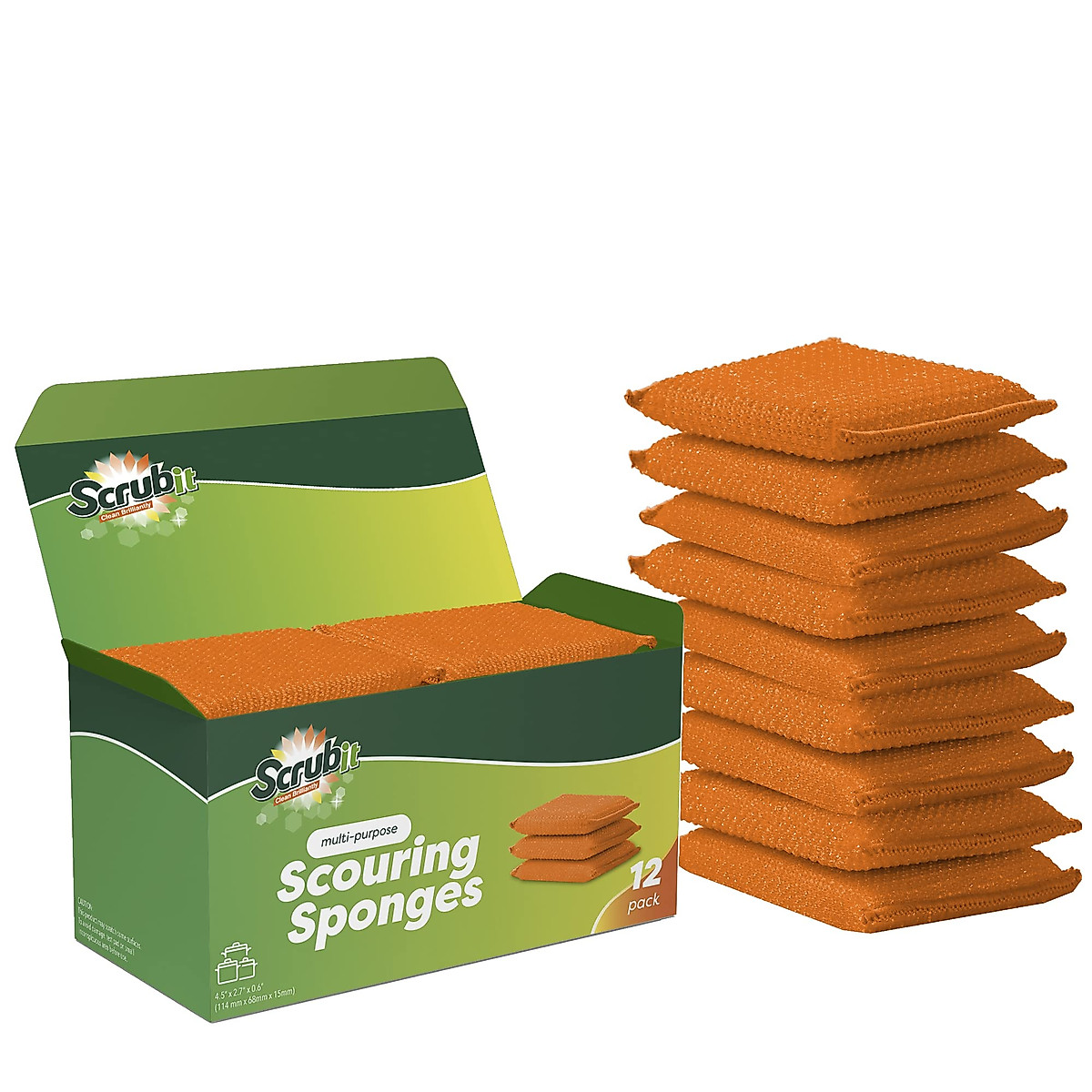 SCRUBIT Multi-Purpose Dish Scrub Sponge, Non Scratch Scouring Pads, Cleaning Sponges for pots, Dishes & Non-Stick Cookware - Pot Scrubber Sponges for Kitchen & Bathroom - 12 Pack Dish Sponge (Orange)