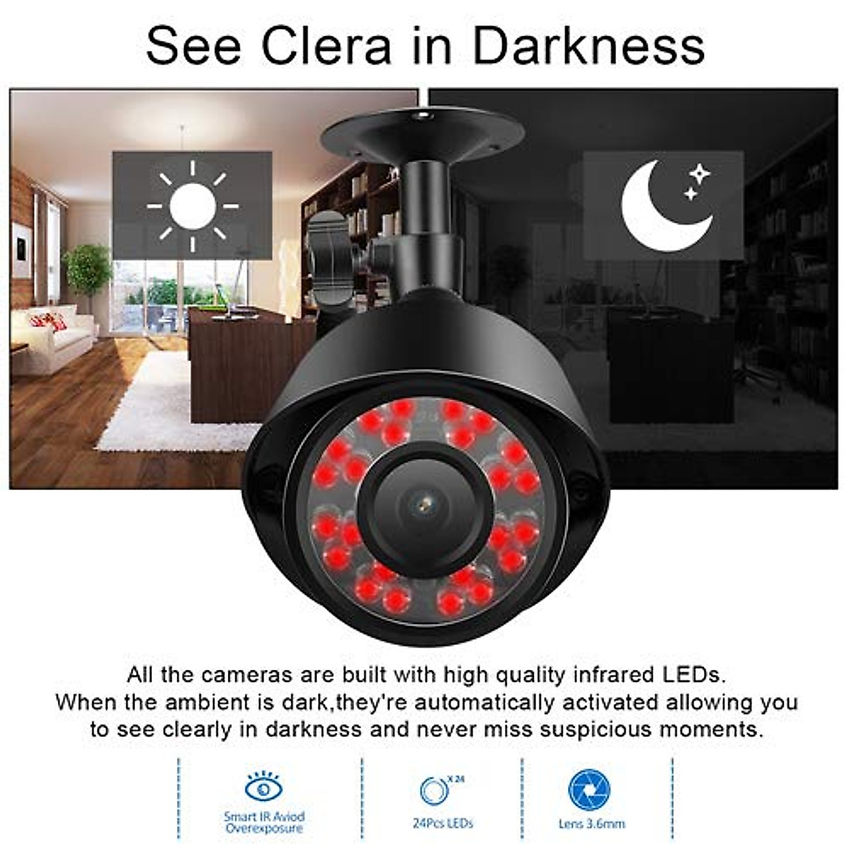 4CH 1080P Network Video Recorder DVR Security Camera Sets AHD CCTV Home Security Camera Digital Video Recorder +4 x Cameras +4 x BNC Cables（NO HDD）