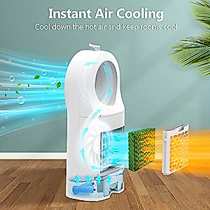 Portable Evaporative Cooler, LifePlus Bladeless Cooling Tower Fan with Instant Cool & Independent Humidifier, Remote Control, 50° Oscillation, Low Noise for Kitchen Bedroom Office