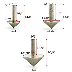 Diamond Countersink Drill Bits Chamfer Cutter 1-3/16" & 1-9/16" & 2" (30/40/50mm) Tapered 90 Degree 5/16" & 3/8" Shank Hole Grinding Tool for Glass Marble Ceramic Grit #150-3Pcs