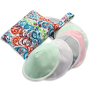 PINOWU Women’s Nursing Pads - 8 Washable Pads + Wet Bag + Wash Bag, Breastfeeding Nipple Pads for Maternity - Reusable Nipplecovers for Breast Feeding (Pastel Touch, Large 4.7")
