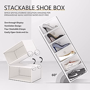 SEE SPRING X-Large 12 Pack Shoe Storage Box, Clear Plastic Stackable Shoe Organizer for Closet, Shoe Sneaker Containers Bins Holders Fit up to Size 13 (Black)