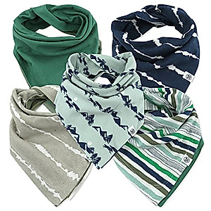 HonestBaby 5-Pack Organic Cotton Reversible Bandana Bib Burp Cloths, Good Natured, One Size