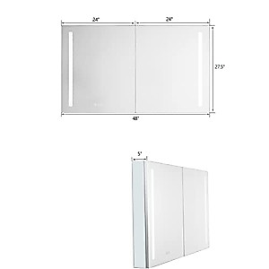 Bathlink Medicine Cabinet with Lights, LED Medicine Cabinet with Mirror, 48"×27.5"×5", Recessed & Surface Mount Medicine Cabinet, LED Medicine Cabinet Mirror for Bathroom, Defog, Dimmer, 2 Doors