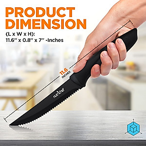 NutriChef Steak Knife Set of 8 - Premium Serrated Stainless Steel Kitchen Knife Set - Ergonomic Design, Sharp Blades, Non-Stick, & Rust-Resistant - Perfect for Home, BBQ's & Restaurants Black