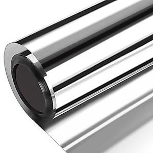 One Way Window Film Privacy Office Window Tint Daytime Anti Peep Glass Coverings Film,Building Window Film Tint Clings Heat Control UV Blocking,No Glue Film Mirror Tint Silver 35.4 x 393.7 Inch