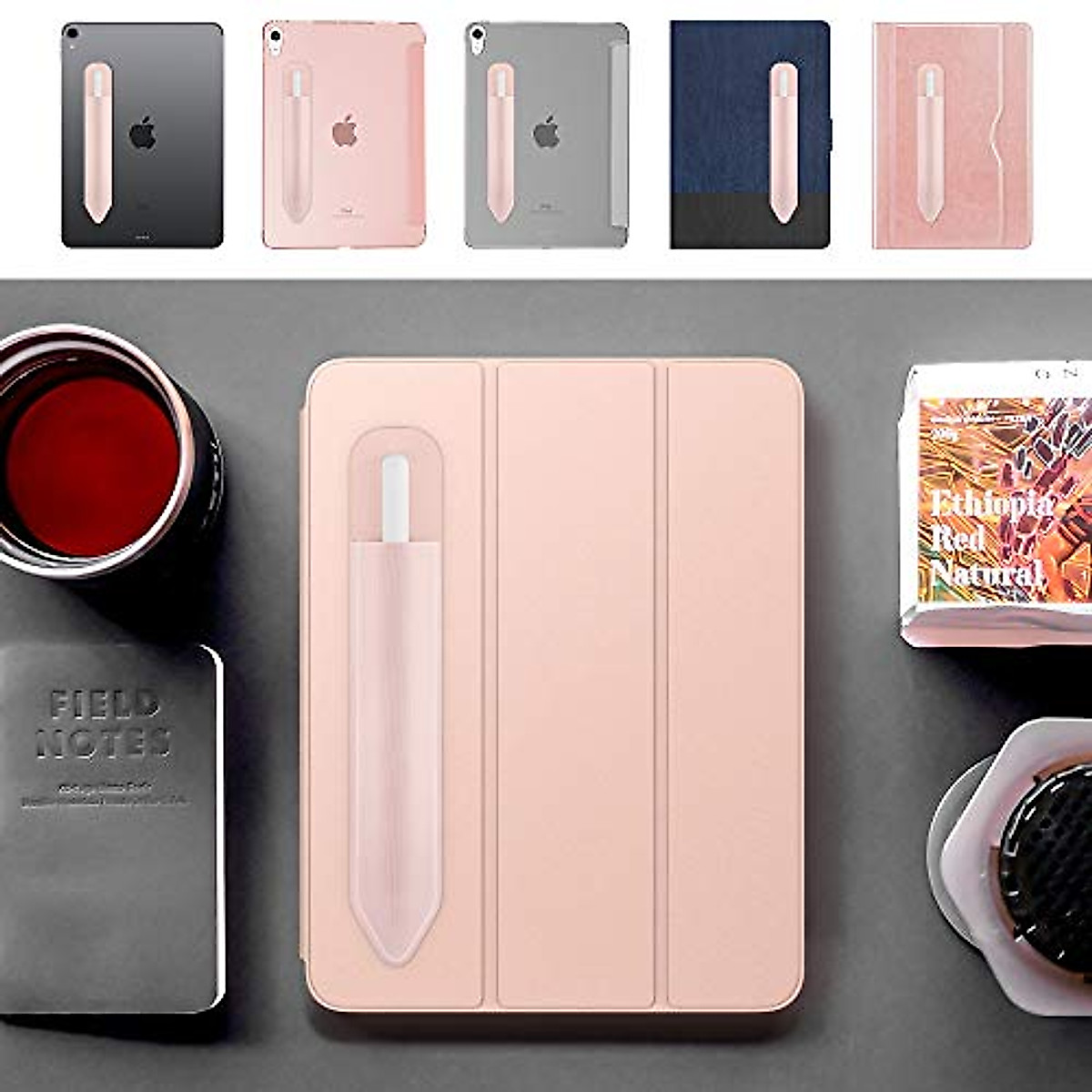 MoKo Pencil Holder Sticker Fit Apple Pencil Pro, Apple Pencil (USB-C), Apple Pencil 1st/2nd Generation, Elastic Pencil Pocket Pouch Adhesive Sleeve Attached to iPad Case for Stylus Pens,Rose Gold