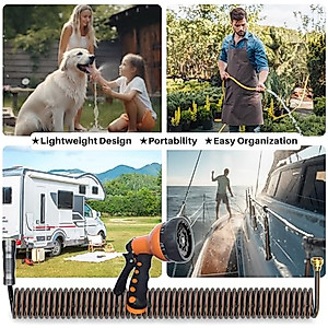 HomeyHoney EVA Recoil Garden Hose 50 ft, Coiled Boat Hose, Heavy Duty EVA coil Hose with Spray Nozzle and Brass Connectors for Outdoors, Yard, Boats, Car Washing