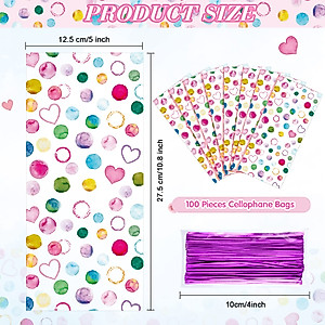 Harloon 100 Pieces Cellophane Treat Bags with Twist Ties, Watercolor Dots Cellophane Bags Plastic Treat Candy Bags for Birthdays Baby Shower Mothers Day Graduation Party Supplies