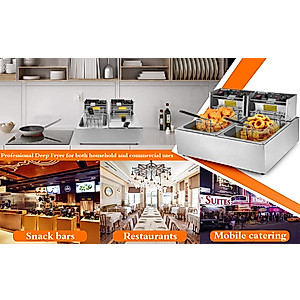 20.7 Qt Professional Deep Fryer with 2 x 6L Baskets, Large Electric Commercial Deep Fryer for Kitchen Restaurant Home Use, Countertop Dual Tank Deep Fryer for Turkey Chicken Fish Oil Less Deep Fryers