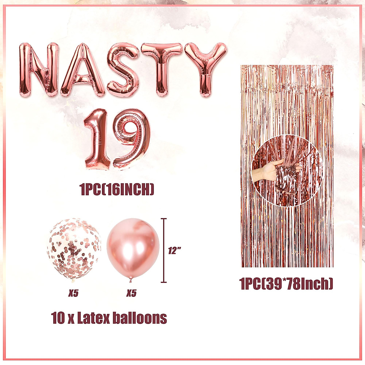 Rose Gold Nasty 19 Birthday Decoration Black Nineteenth birthday Decorations Nasty 19 Sign Funny Birthday Decoration Balloons 19 Years Old Theme Decor