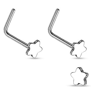 Forbidden Body Jewelry 20g Surgical Steel Star Top L-Shaped Nose Stud (2pcs Steel)