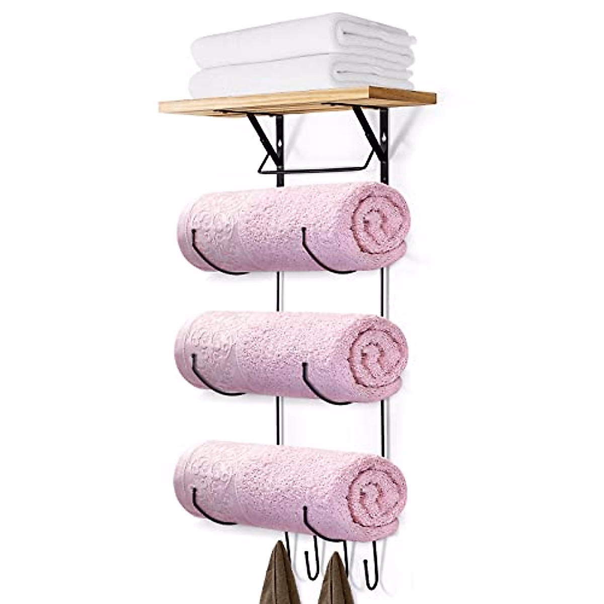 TJ.MOREE Towel Rack Wall Mount for Bathroom Storage, 3 Sectional Metal Bath Towel Rack with 4 hooks for Small Bathroom Organization