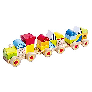 Fat Brain Toys Learning Locomotive - Wooden Stacking Block Train for Preschoolers