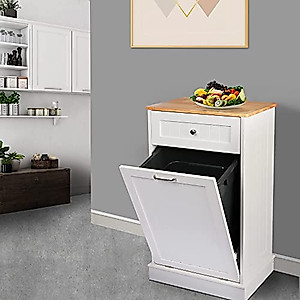 TOLEAD Tilt Out Trash Cabinet Free Standing 10 Gallon Recycling Trash Can Cabinet for Farmhouse Kitchen,Living Room, Dining Room, White