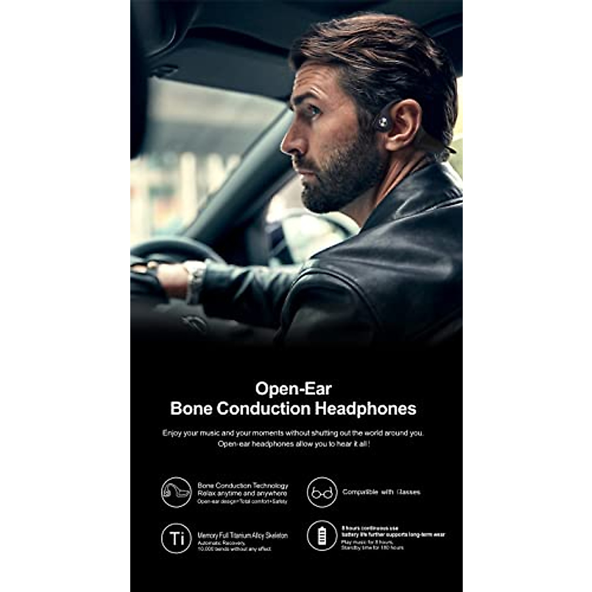 RISTARWH Wireless Bone Conduction Headphones, Open Ear Sports Bluetooth Headset with Mic, IPX5 Waterproof Earbuds Up to 8 Hours Playtime for Running Cycling Workouts (Blue)