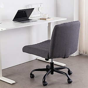 Armless Wide Office Chair No Wheels Fabric Padded Desk Chair Task Vanity Chair Swivel Home Office Desk Chair 120°Rocking Mid Back Ergonomic Computer Chair for Make Up,Small Space, Bed Room(Brown)