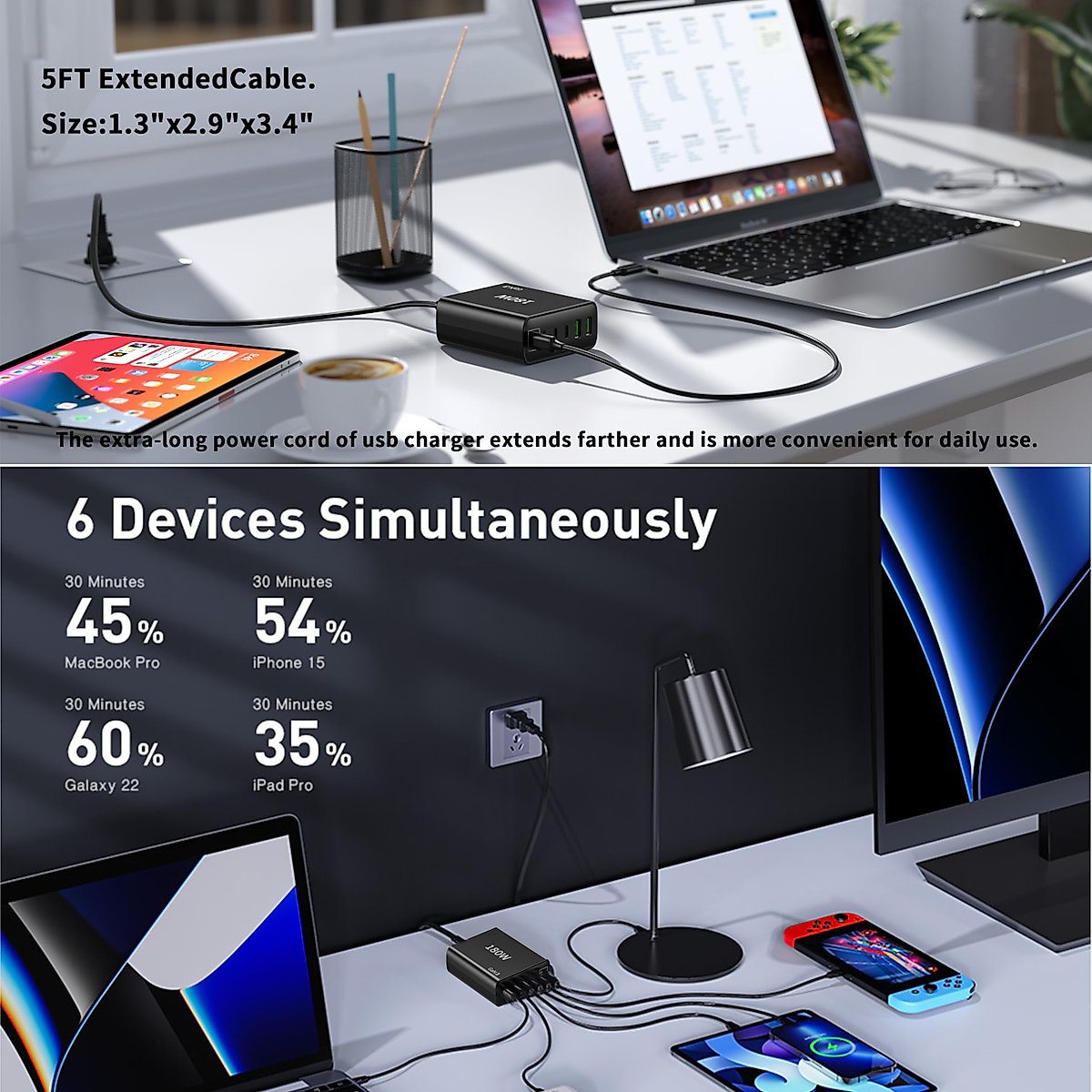 USB C Fast Charger 180W 6 Port GaN3 USB C charger Compatible with laptop,ipad, iPhone 14 13 12 11 Pro Max Fast Charging Blocks Pixel Note Galaxy MacBook Pro/Air USB C Charger Block Sumsung Android