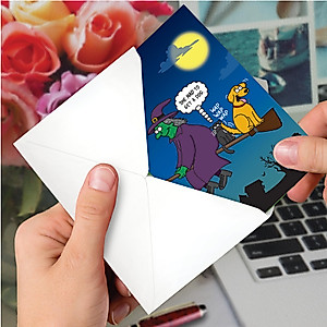 NobleWorks 12 Funny Halloween Greeting Cards Boxed Set with 5 x 7 Inch Envelopes (1 Design, 12 Each) Witch Dog C10153HWG-B12x1
