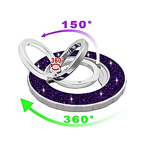 ROMSEA Magnetic Phone Ring Holder Stand, Adjustable Finger Ring Grip Collapsible Kickstand Compatible with for iPhone 14 13 12 Mag Safe Case Removable for Wireless Charging, Purple