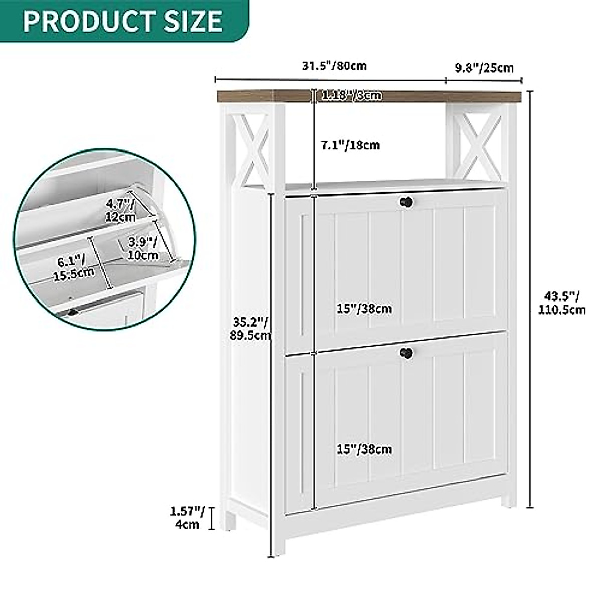 YITAHOME Shoe Cabinet with 2 Flip Drawers, Entryway Shoe Storage Cabinet with Open Shelves, Free Standing Hidden Shoe Rack Storage Organizer for Entryway/Hallway/Closet, White