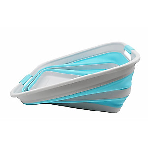 SAMMART 42L Collapsible Plastic Laundry Basket - Foldable Pop Up Storage Container/Organizer - Portable Washing Tub - Space Saving Hamper/Basket (Grey/Cyanine (Set of 2))
