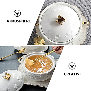 Hemoton Coffee Cups Ceramic ceramic stew pot with tray lid and porcelain soup bowl steam bowl soup bowl steaming cup food bowl for kitchen egg custard medicinal birds white Decaf Coffee