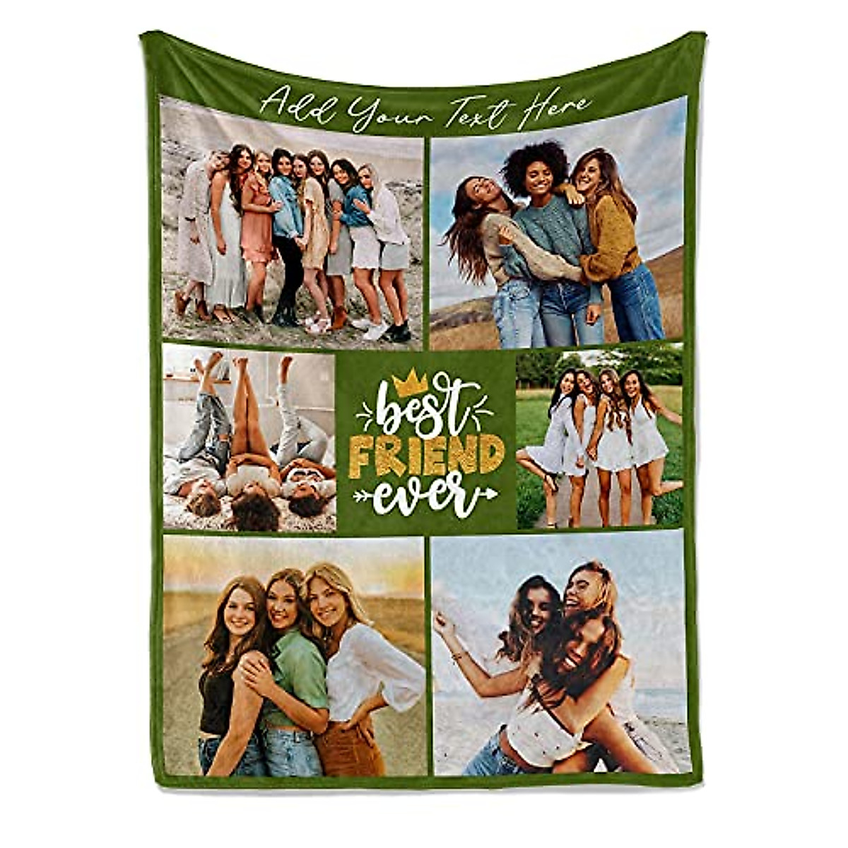 Jekeno Custom Blanket Best Friend Ever Personalized Blanket with 6 Pictures Customize Memorial Throw Blanket Super Soft Cozy Plush for Good Friend for Birthday Christmas, 40"x50"
